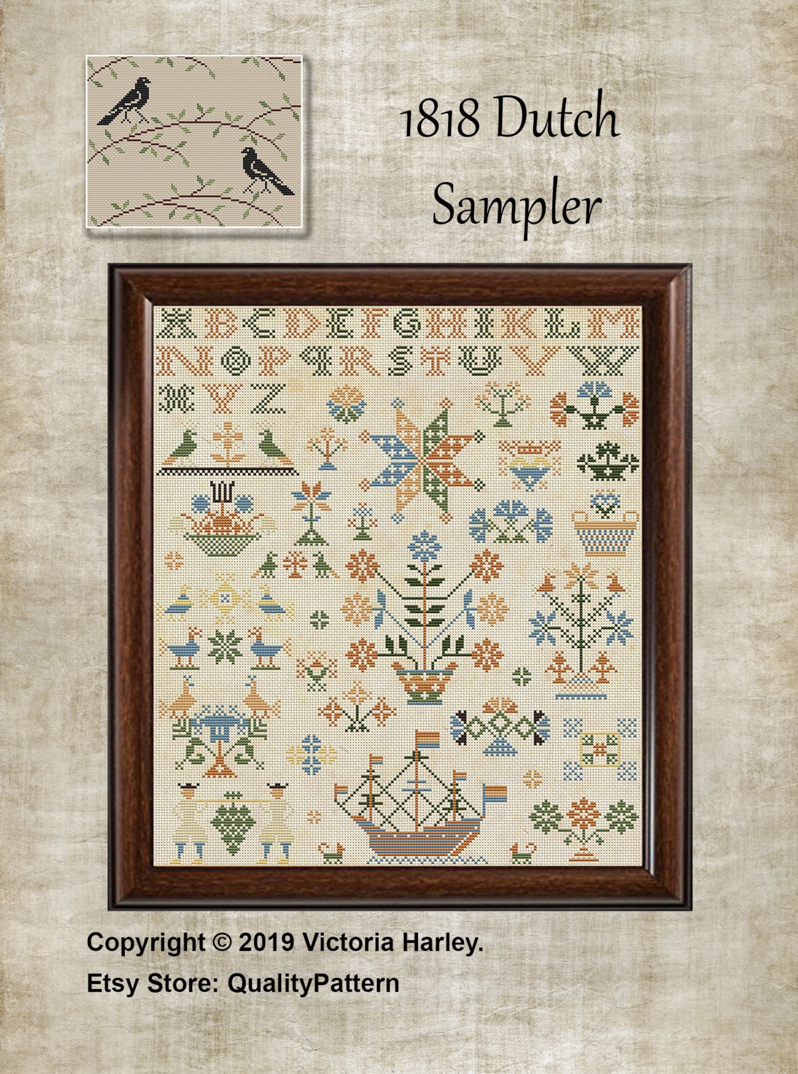 Antique 1818 Dutch Sampler Reproduction Cross Stitch Counted Chart PDF ...