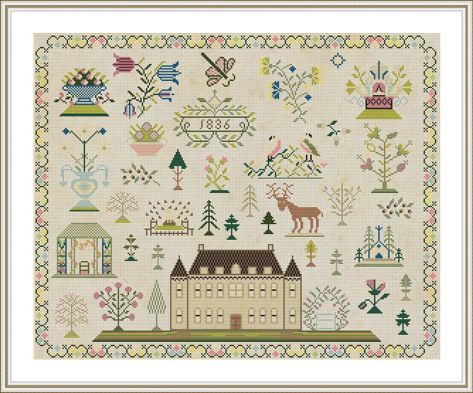 Antique 1836 English Sampler Reproduction Cross Stitch Counted Chart ...