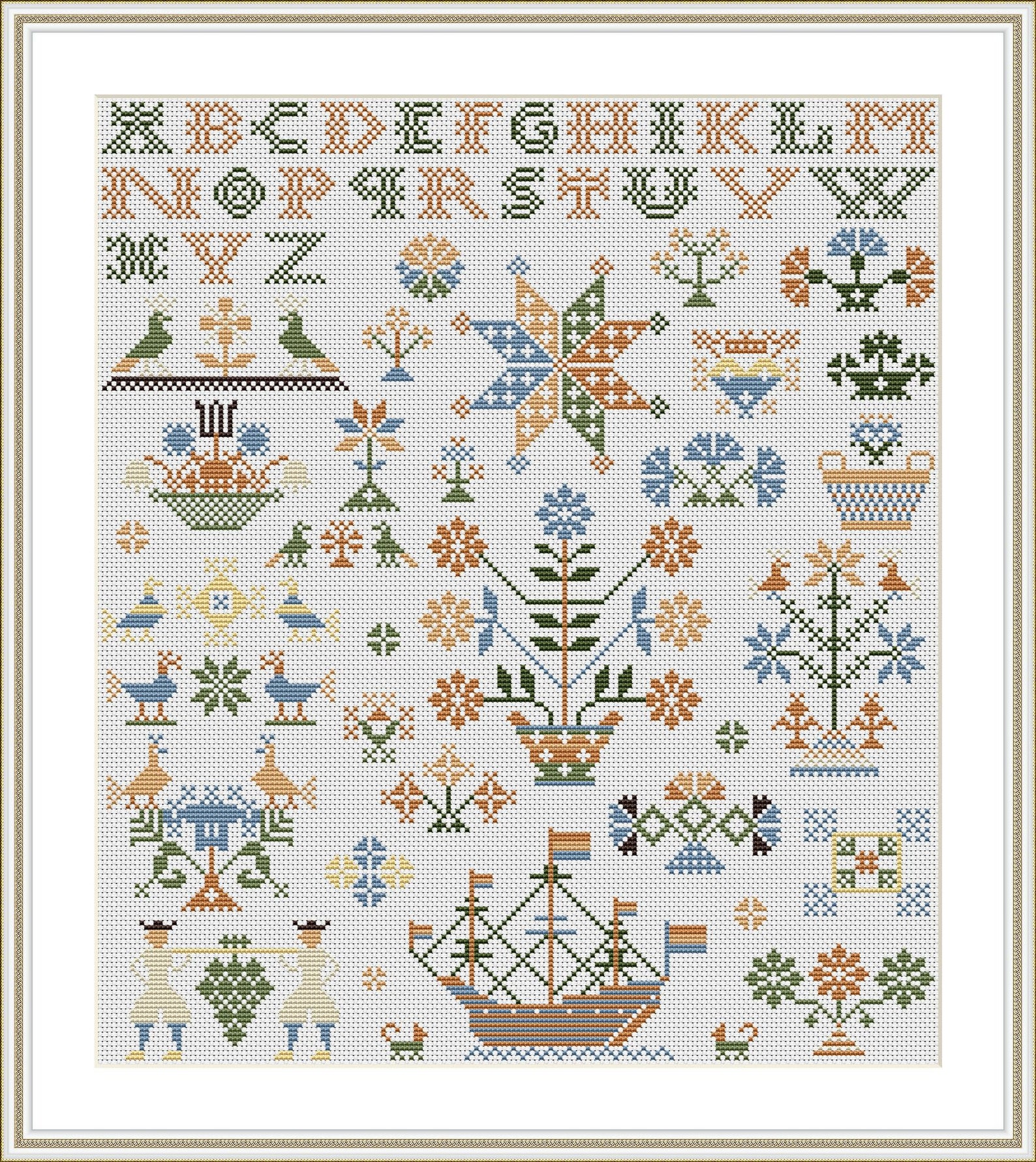 Antique 1818 Dutch Sampler Reproduction Cross Stitch Counted Chart PDF ...