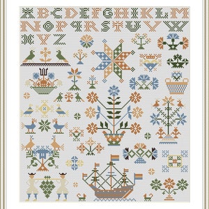 Antique 1818 Dutch Sampler Reproduction Cross Stitch Counted Chart PDF ...
