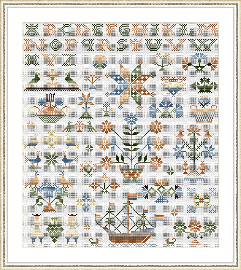 Antique 1818 Dutch Sampler Reproduction Cross Stitch Counted Chart PDF ...