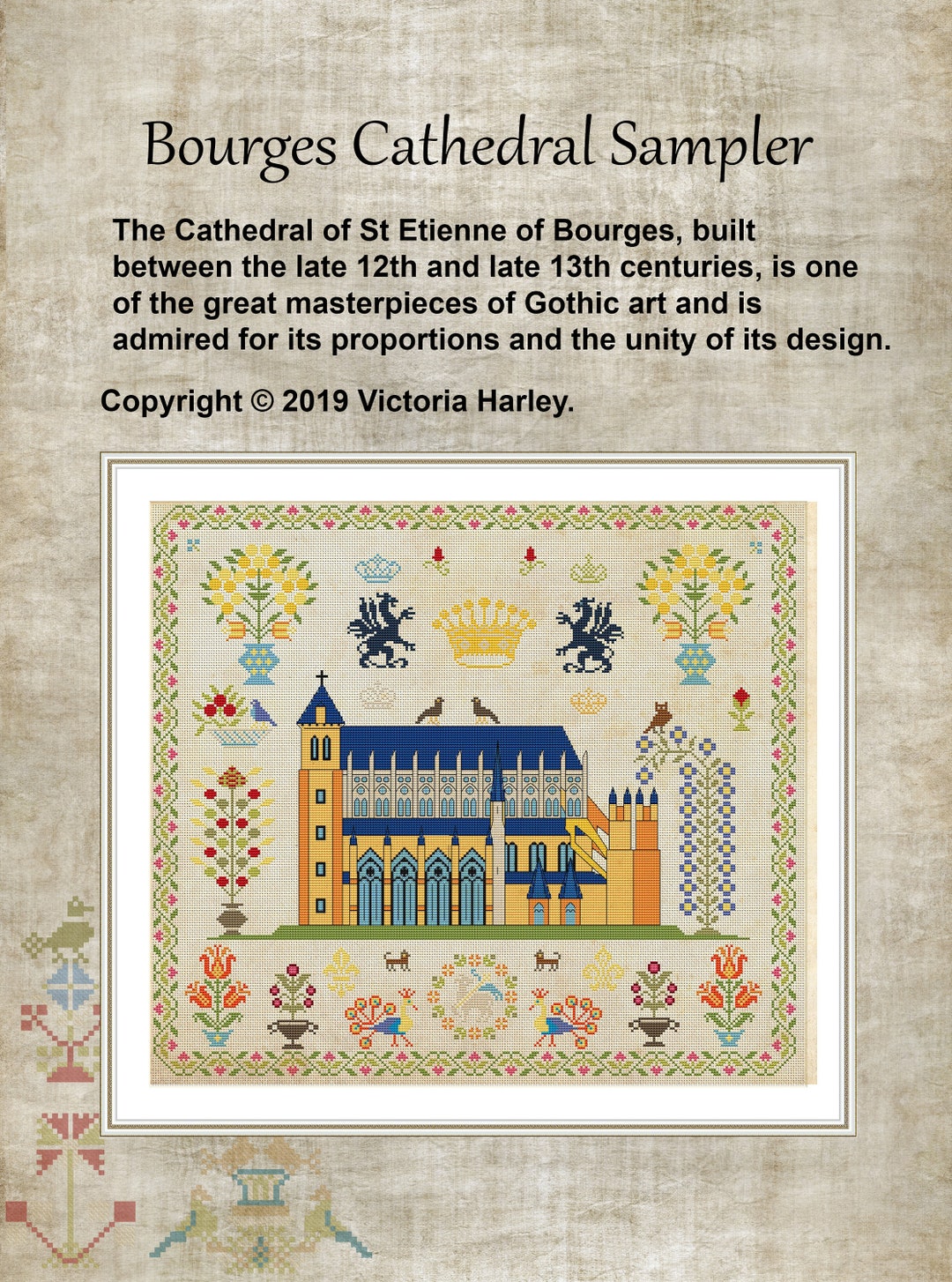 Cross Stitch Sampler Antique French Reproduction Style Bourges ...