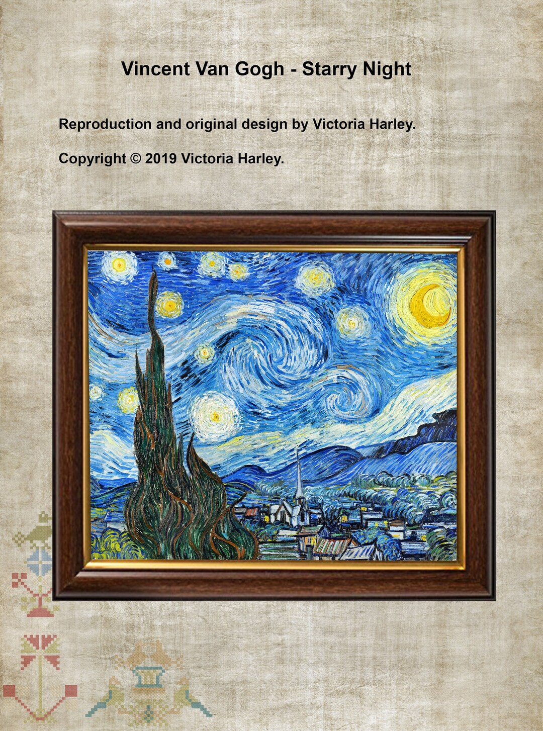 Cross Stitch Van Gogh Reproduction Pattern Starry Night Painting Chart ...