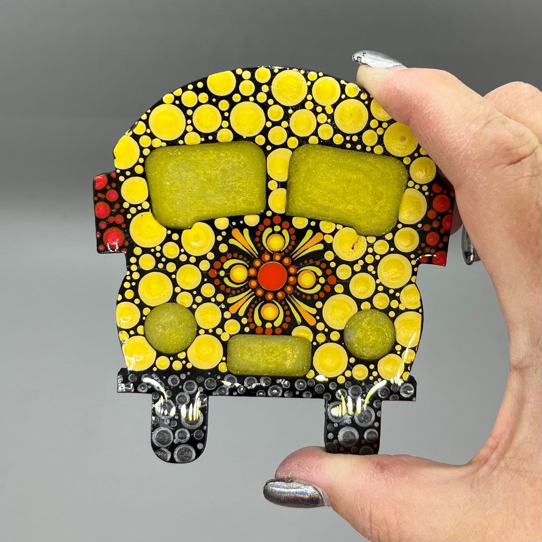 Hand-painted Bus Mandala and Dot Art Magnet, Unique Magnet, Unique Gift ...
