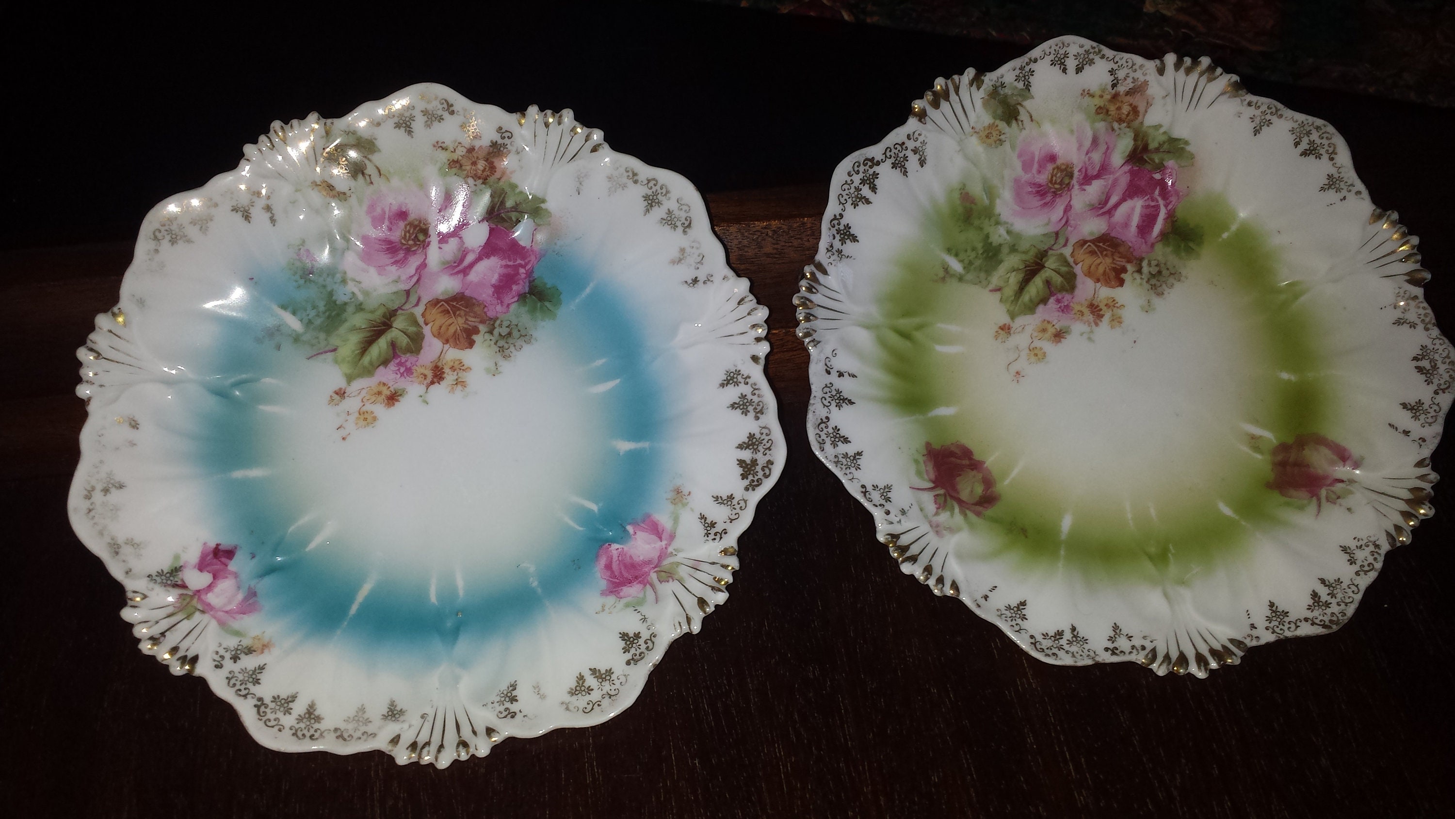 Antique RS Prussia Dessert Plates Beautiful Colors Green, Blue, Pink ...