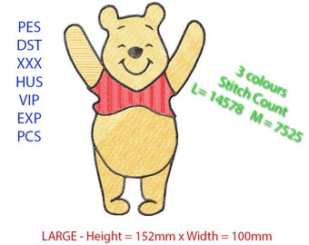 Pooh Embroidery Design, Pooh Bear Machine Embroidery, Winnie. 3 Colour ...