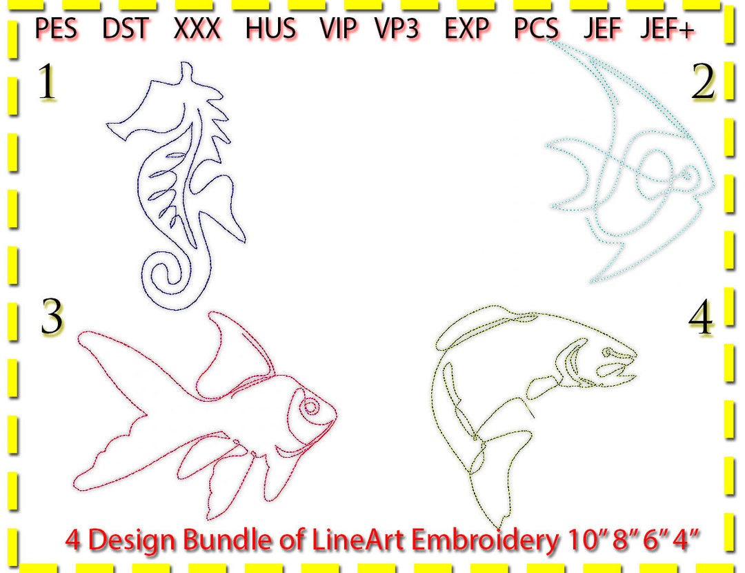Sea Life Line Art Embroidery Design: Fish Bundle (digital Download) - Etsy
