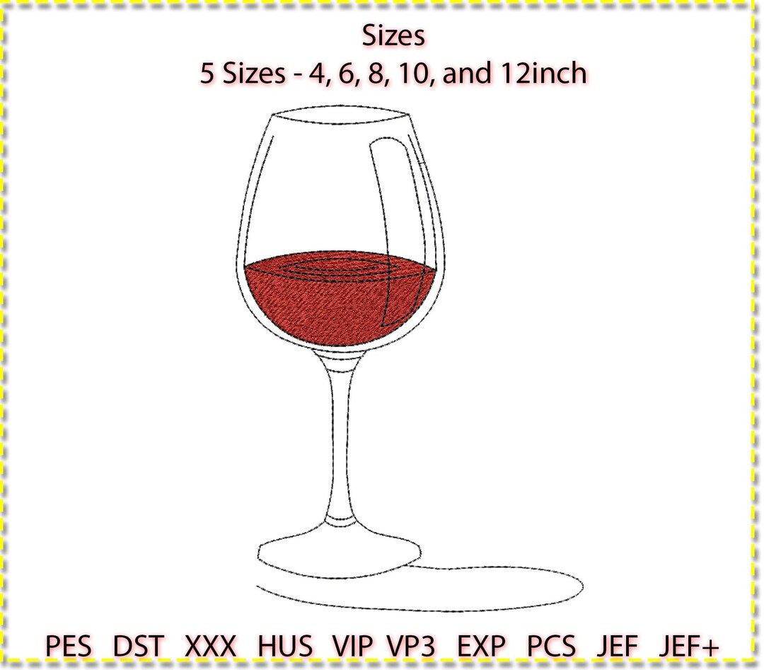 Wine Embroidery Design, Machine Embroidery, 5 Sizes. Low Stitch Count ...