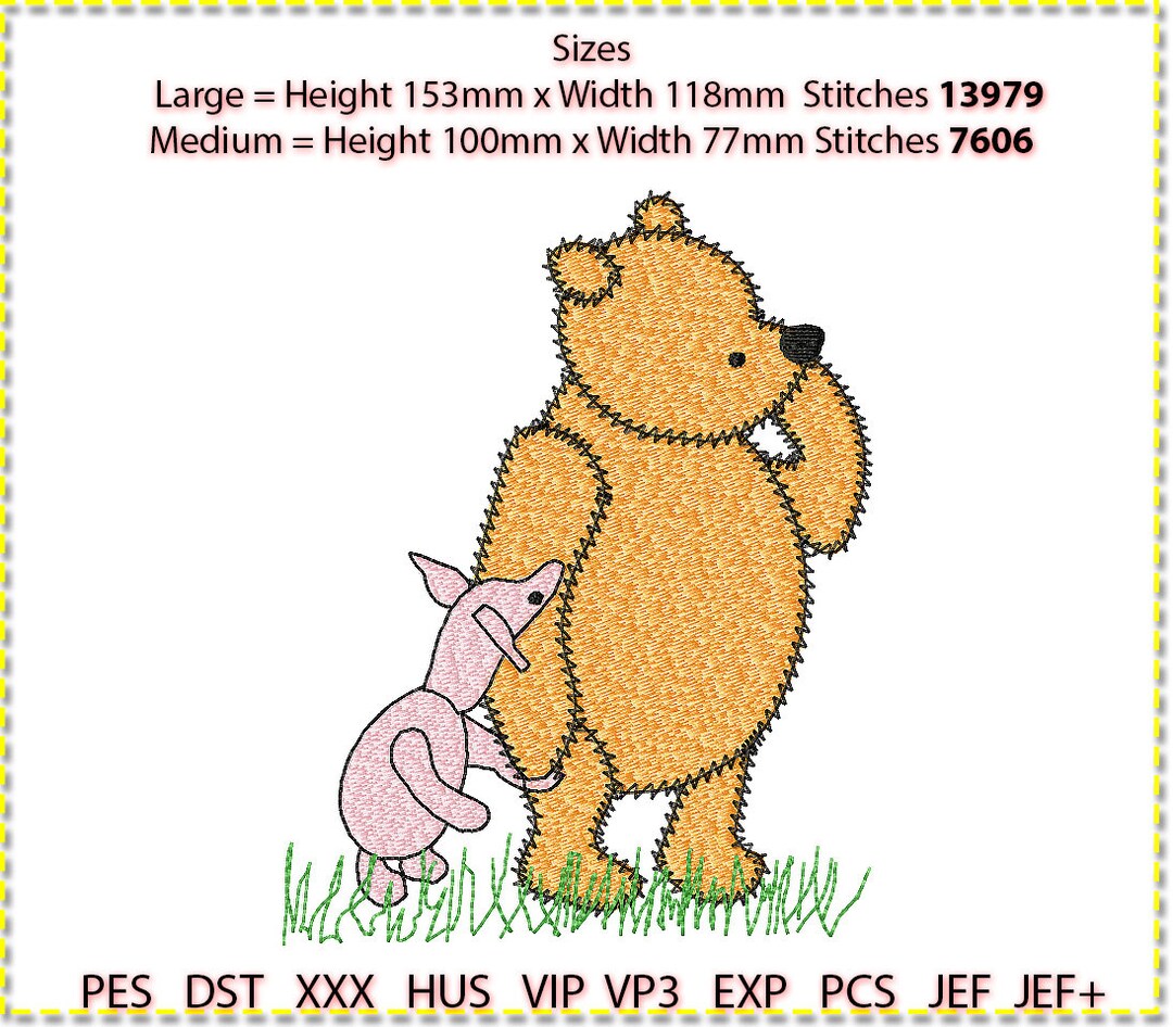 Classic Pooh and Piglet Embroidery Design, Classic Pooh Bear. Machine ...