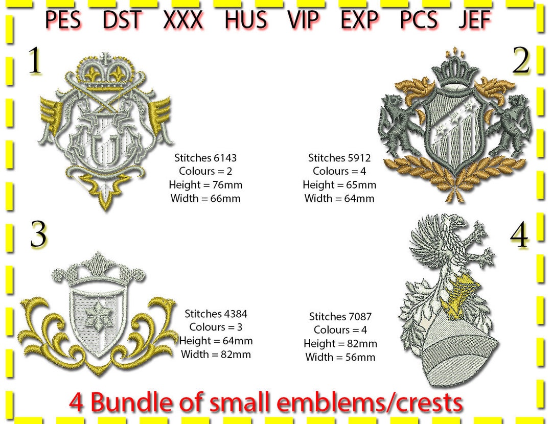 Crests Emblem Bundle 9 Embroidery Design, Machine Embroidery, 2 to 4 ...