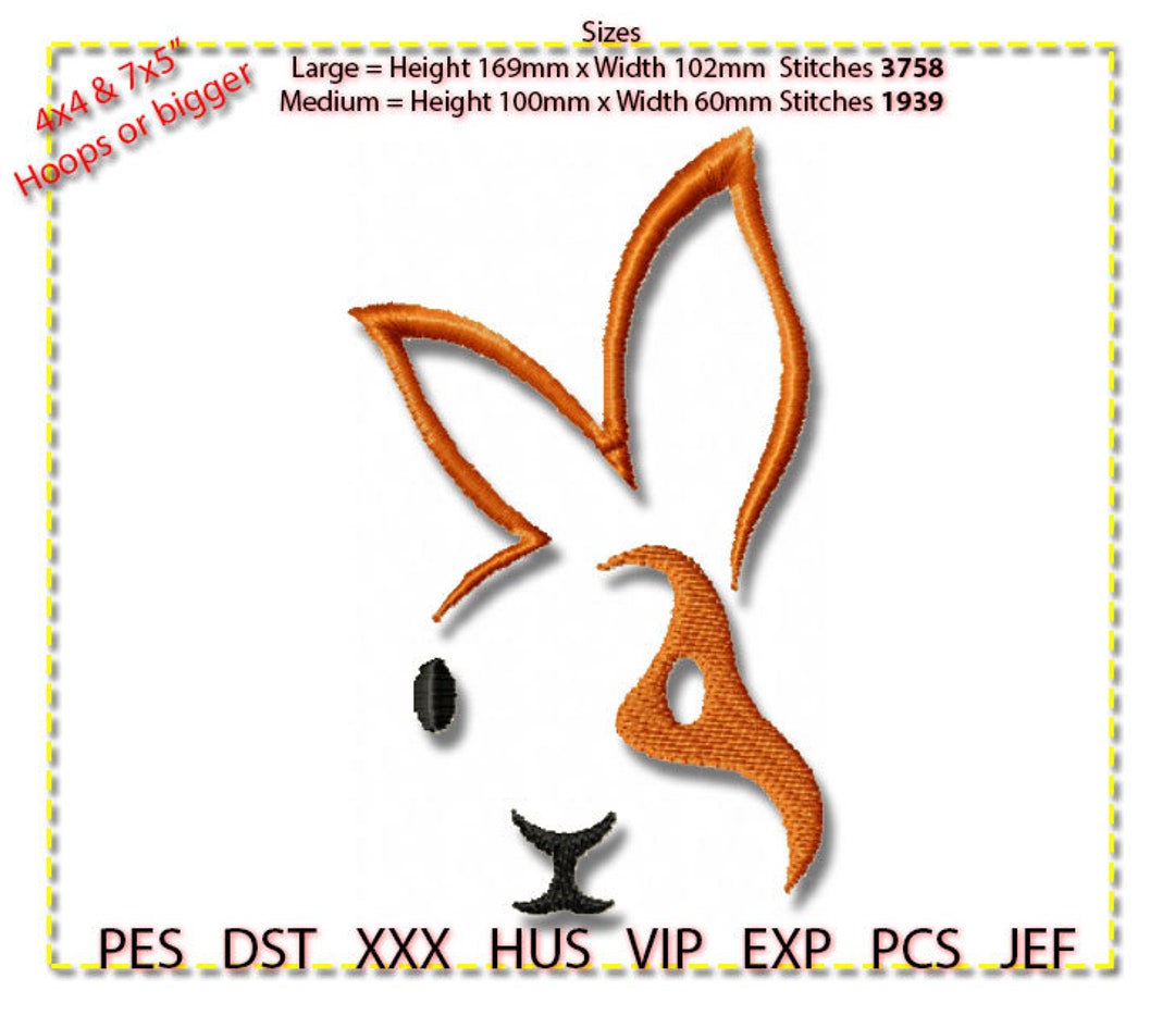 Rabbit Embroidery Design, Machine Embroidery. 2 Colour. Low Stitch ...