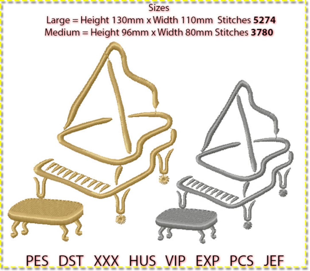 Grand Piano Embroidery Design, Motto Machine Embroidery, 2 Sizes. Low ...