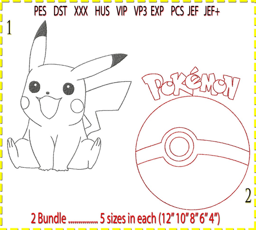 Pikachu and Pokeball Line Art Embroidery Design (digital Download) - Etsy