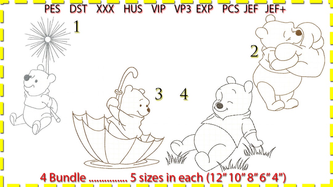 Pooh Outline Embroidery Design Bundle: Low Stitch Count (digital ...