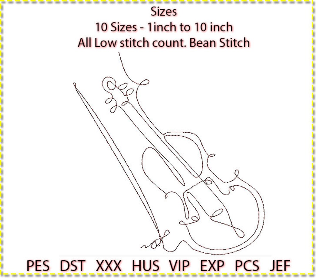 Violin Embroidery Design: Fiddle Line Art, 10 Sizes (machine Embroidery ...