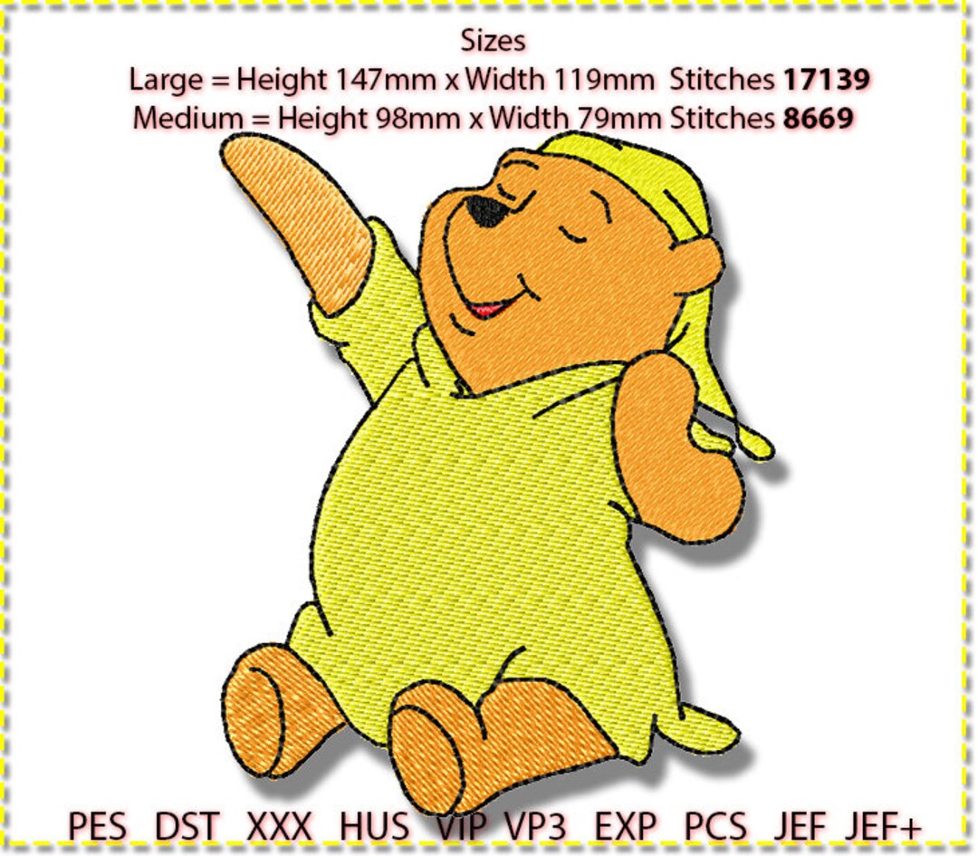 Sleepy Pooh Embroidery Design, Pooh Bear Machine Embroidery, Winnie. 4 ...