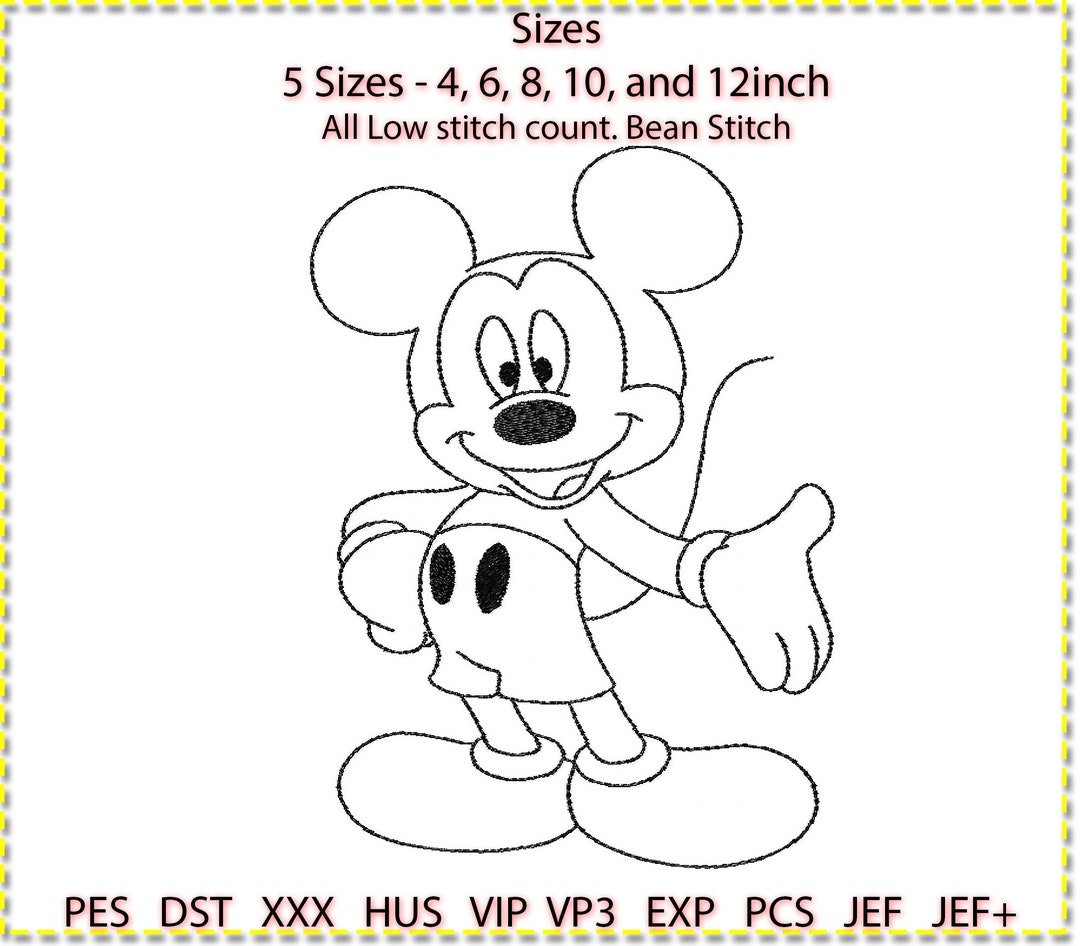 Mickey Embroidery Design, Mickey Mouse Machine Embroidery, Line Art ...