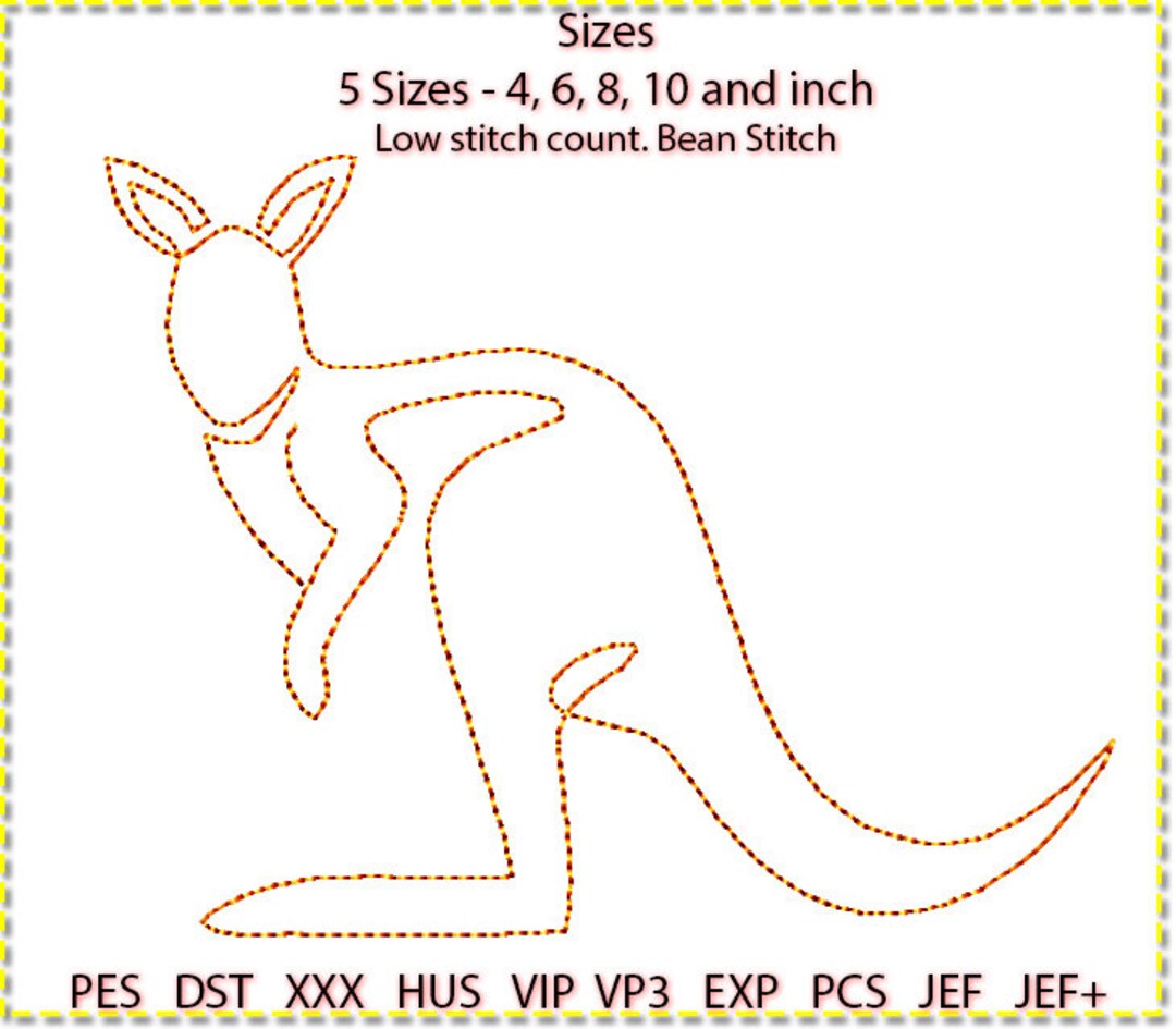 Kangaroo Machine Embroidery, Line Art. Low Stitch Count. 1 Colour. Bean ...