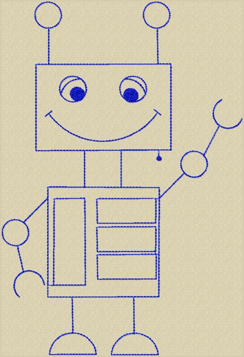 Cute Robots Line Art Embroidery Design, Machine Embroidery (digital ...