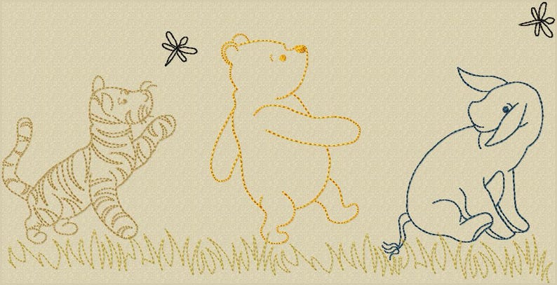 Pooh, Tigger & Eeyore Line Art Embroidery Design (digital Download) - Etsy