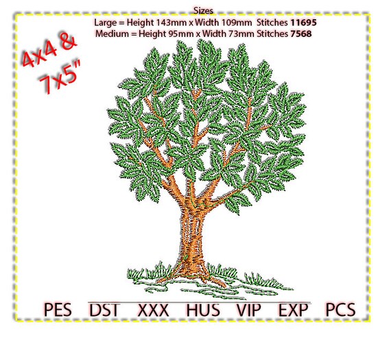 Tree Embroidery Design Machine Embroidery 2 Colour | Etsy