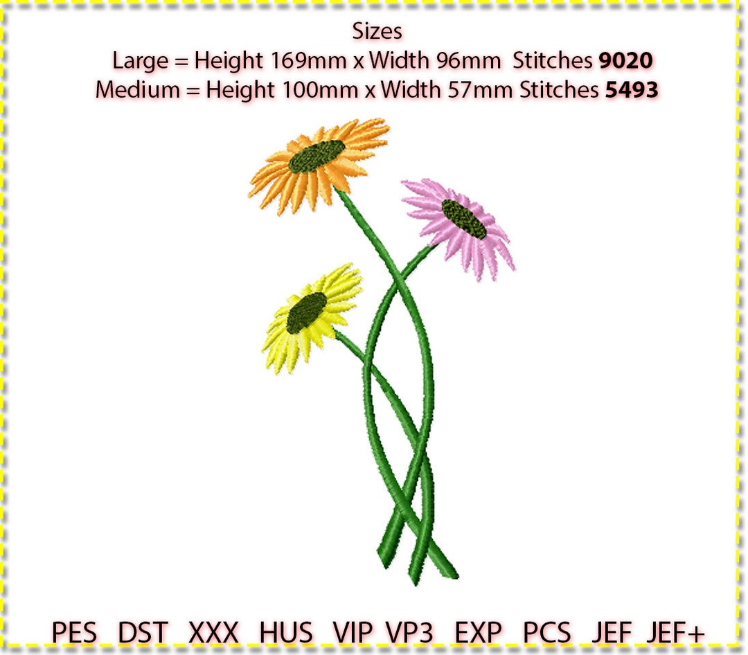 Gerbera Flower Embroidery Design, Machine Embroidery, Low Stitch Count ...