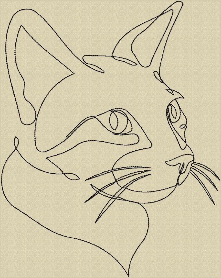 Cat Line Art Embroidery Design: Low Stitch Count (4-12 Inch) - Etsy