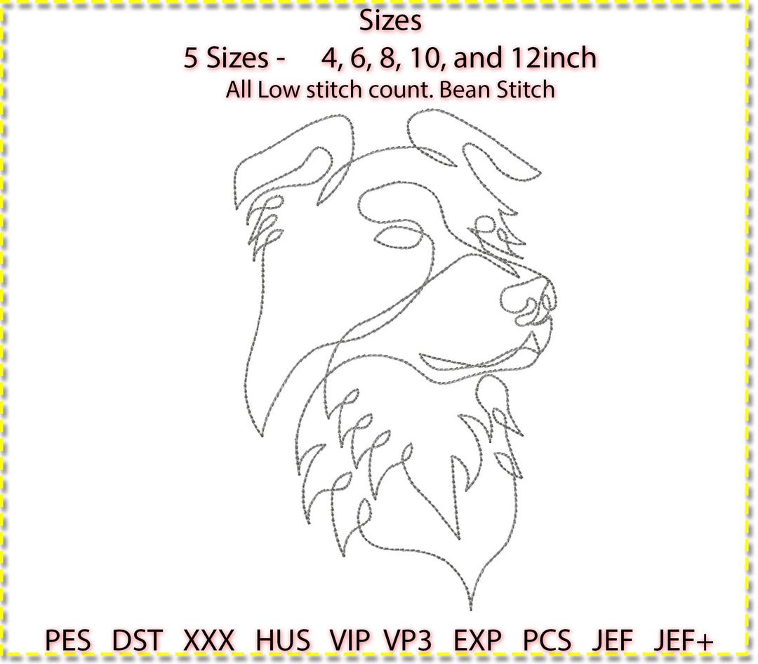 Collie Dog Line Art Embroidery Design: Machine Embroidery (4-12 Inch ...