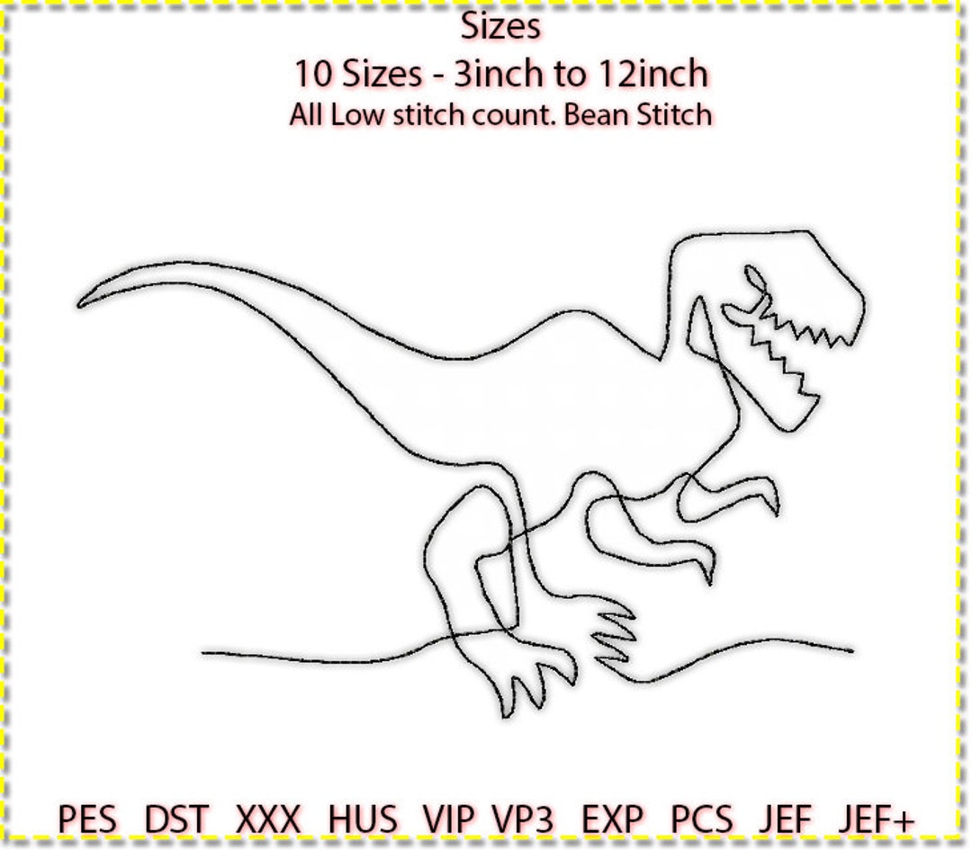 T Rex Line Art. Dinosaur Machine Embroidery, Line Art. Low Stitch Count ...