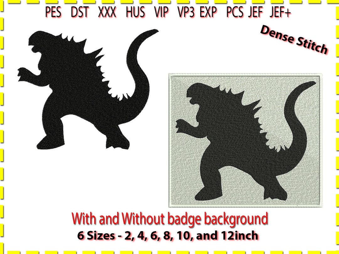 Godzilla Emblem Embroidery Design, Motto Machine Embroidery, 1 or 2 ...