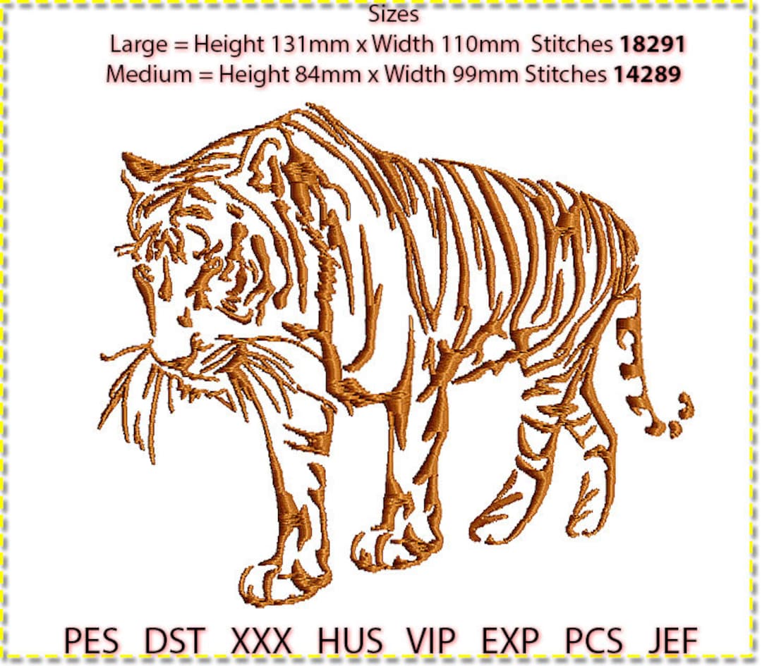 Tiger Embroidery Design, Machine Embroidery, 1 Colour. - Etsy
