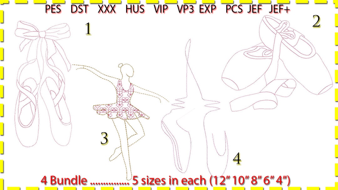 Ballet Embroidery Design Bundle: Line Art, Low Stitch (machine ...