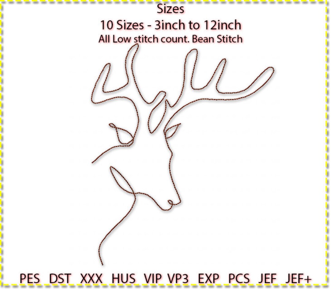 Stag Line Art Embroidery Design: 10 Sizes (3-12 Inch) - Etsy
