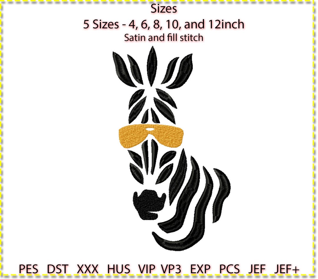 Zebra Embroidery Design, Machine Embroidery, 5 Sizes. 2 Colour Line Art ...