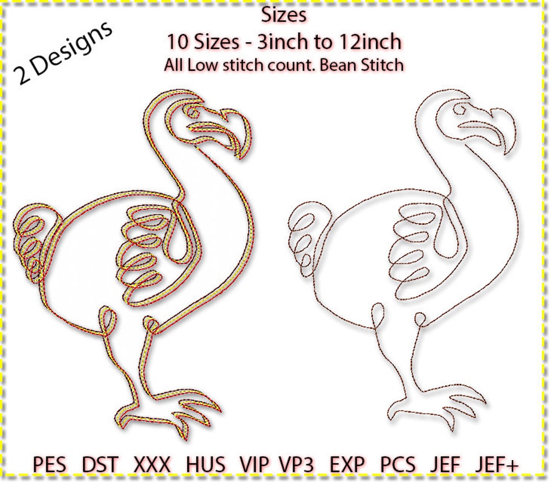 Dodo Line Art. Machine Embroidery, Line Art. Low Stitch Count. 1 Colour ...