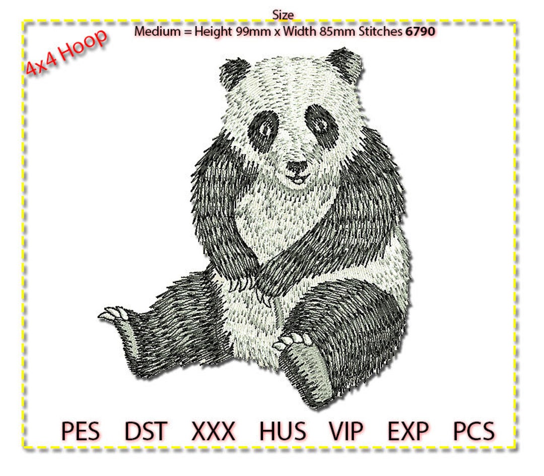 Panda Embroidery Design, Machine Embroidery, Low Stitch Count. 3 Colour ...