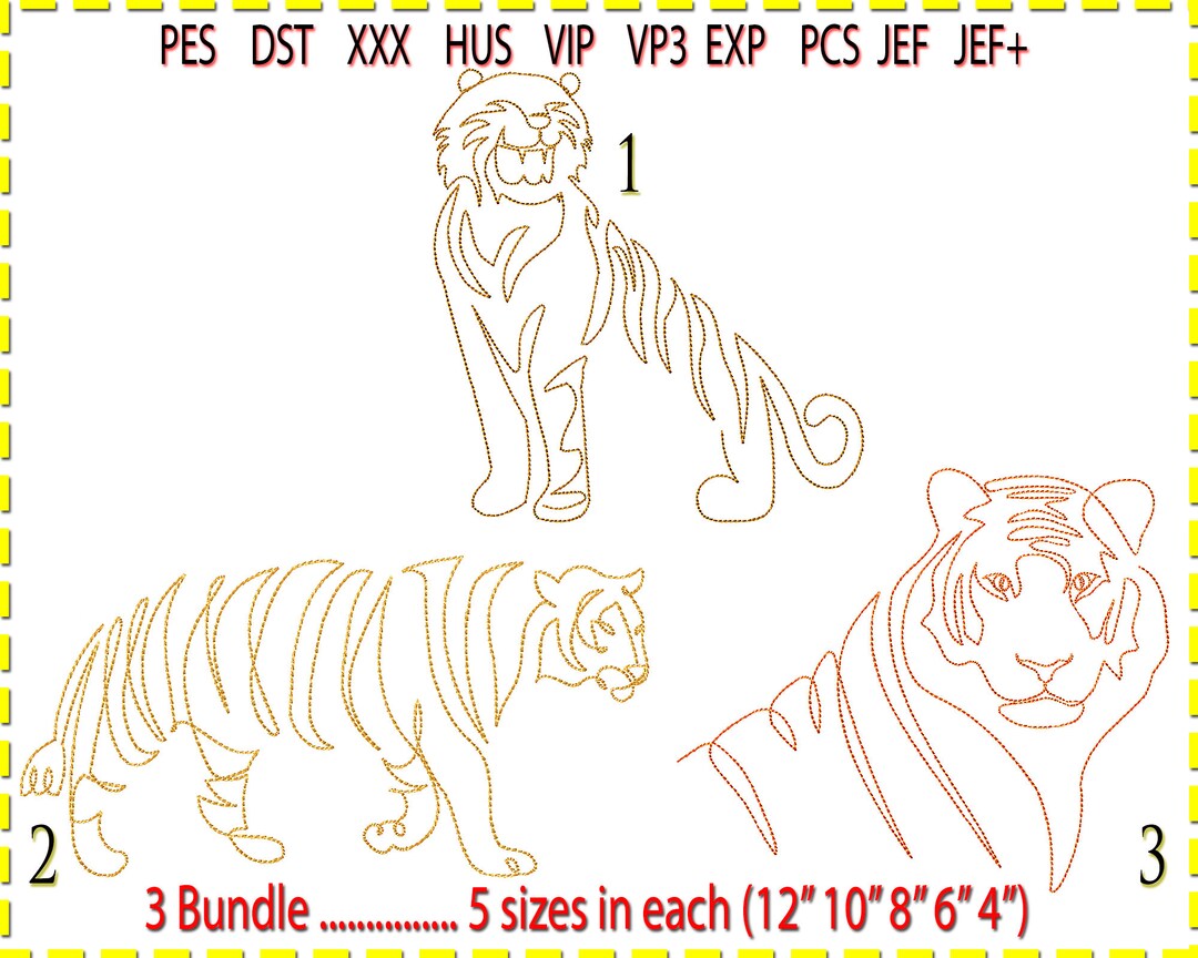 Tiger One Line Art Embroidery Design Bundle (3 Designs, 5 Sizes) - Etsy