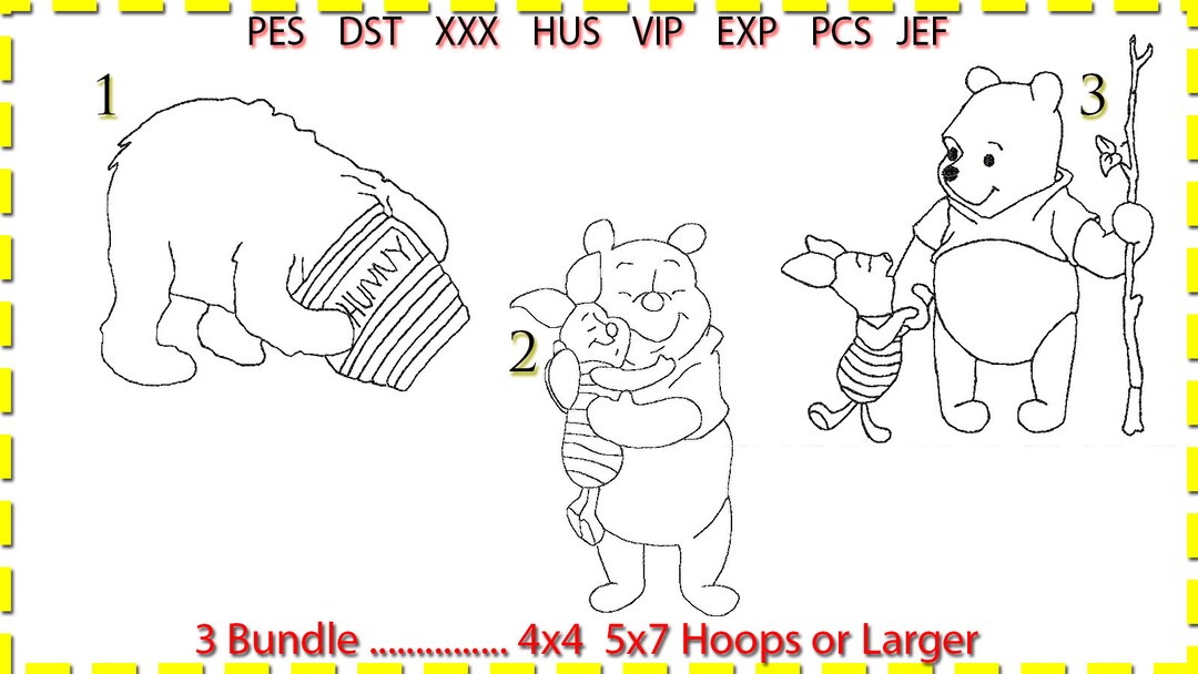 Pooh Outline Embroidery Design Bundle: Low Stitch Count (digital ...
