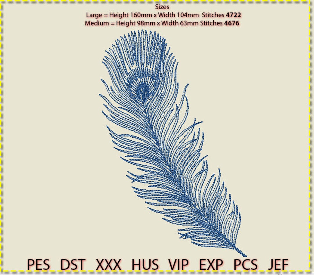 Feather Embroidery Design, Machine Embroidery, Low Stitch Count. 1 ...
