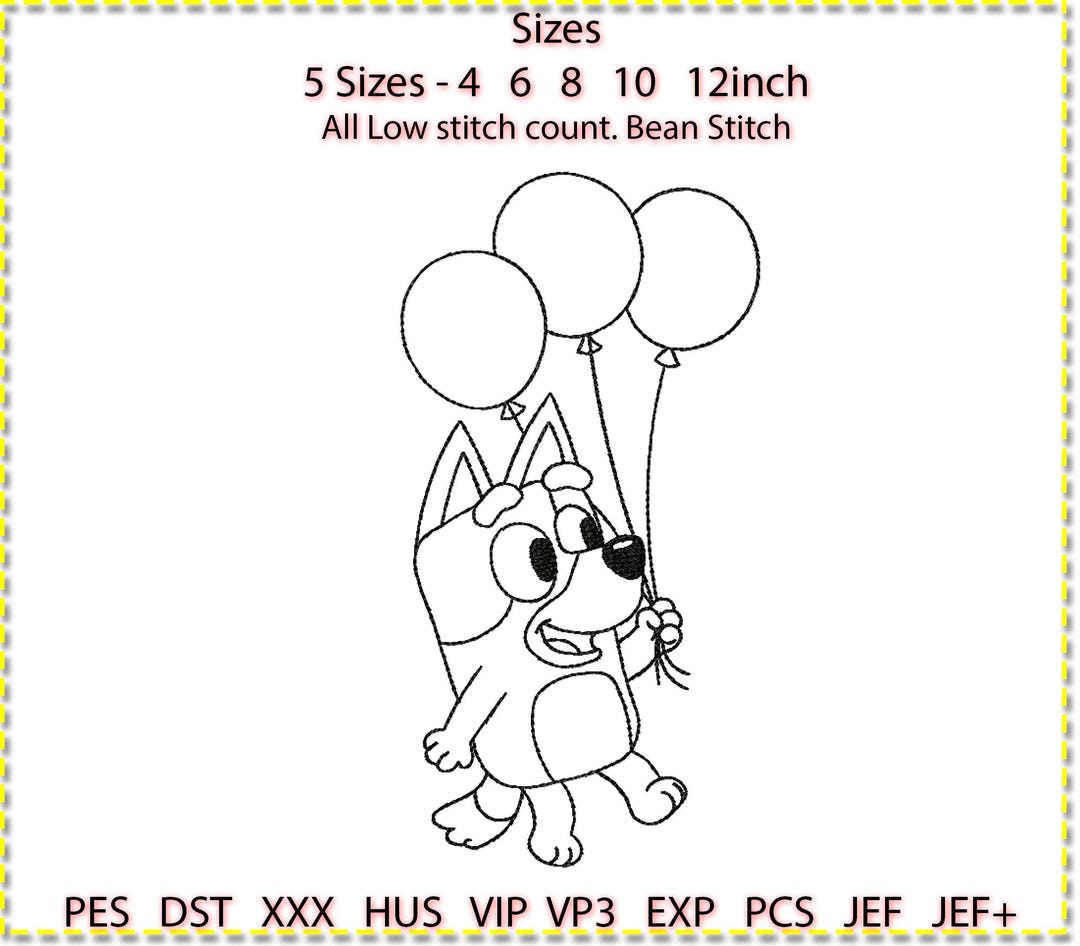 Bluey Embroidery Design, Machine Embroidery, Line Art. Low Stitch Count ...
