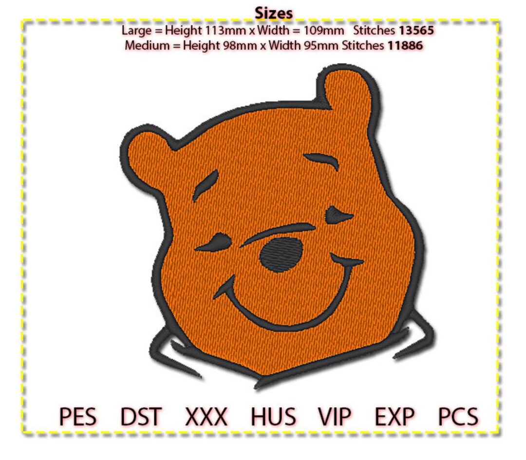 Pooh Embroidery Design, Pooh Bear Machine Embroidery, Winnie. 2 Colour ...