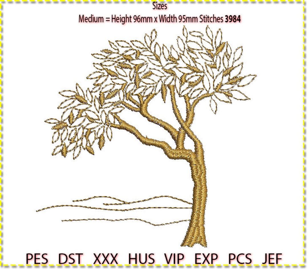 Tree Embroidery Design, Machine Embroidery, 1 Colour. Low Stitch Count ...