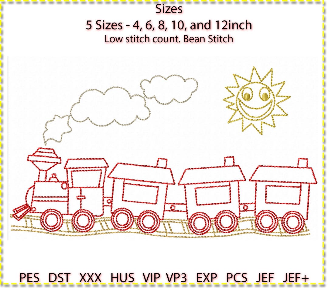 Cute Train Line Art Embroidery Design – 4 Sizes (digital Download) - Etsy