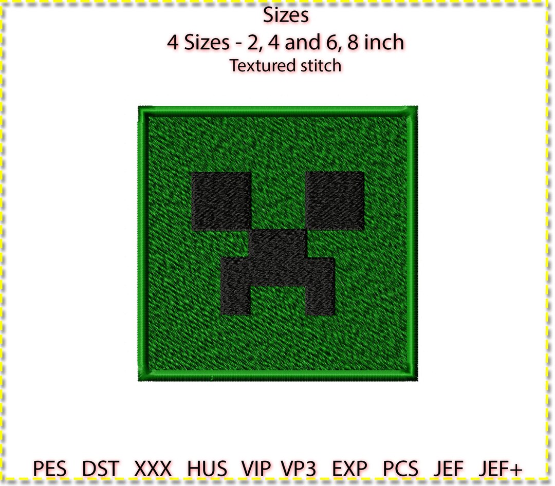 Minecraft Machine Embroidery, Line Art. 2 Colour. Textured Stitch. 4 ...