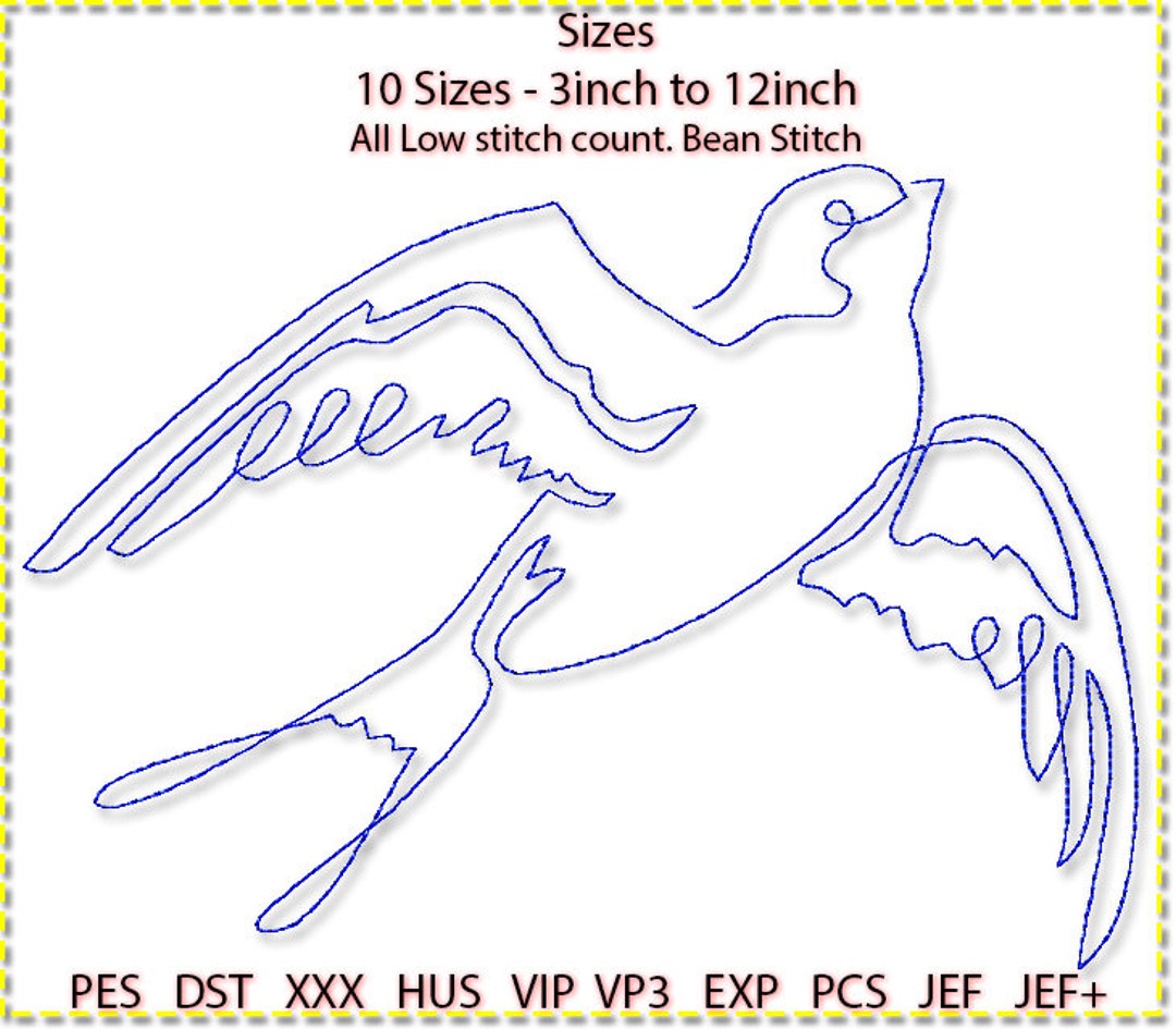 Bluebird Embroidery Design, Machine Embroidery, 10 Sizes. Low Stitch ...