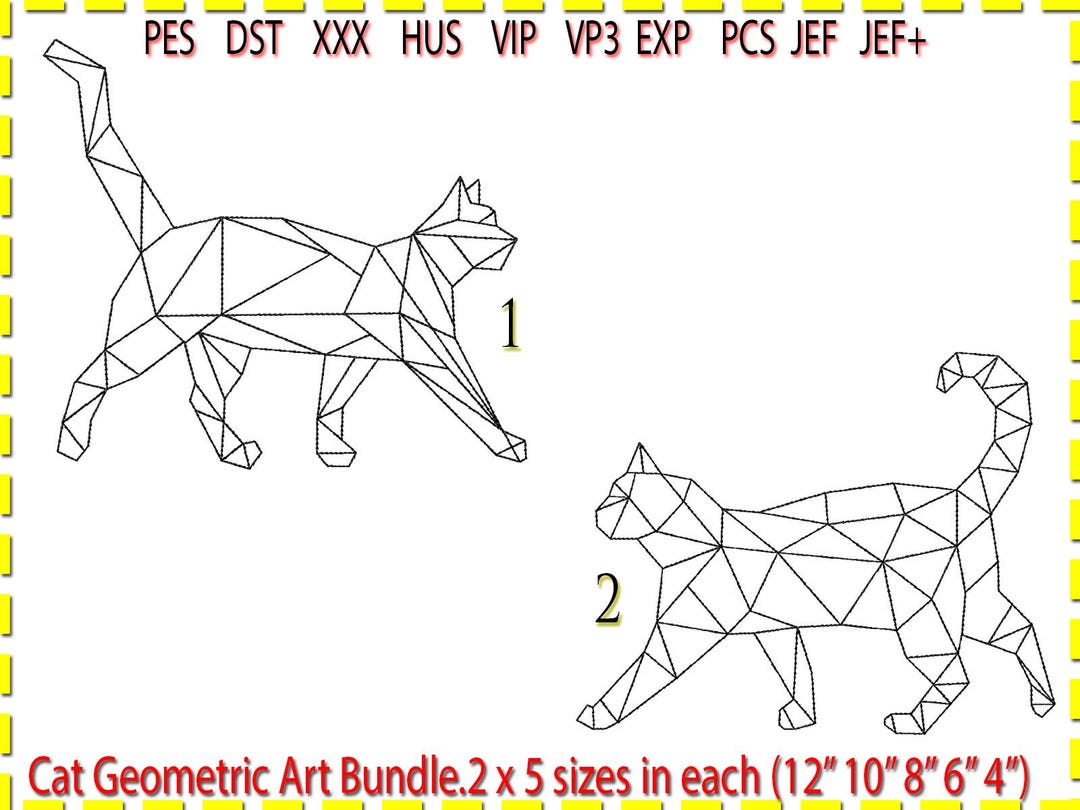 Geometric Cat Embroidery Design: Line Art, 5 Sizes (digital Download ...