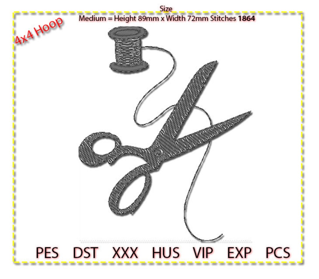 Scissors and Thread Embroidery Design, Machine Embroidery, Low Stitch ...