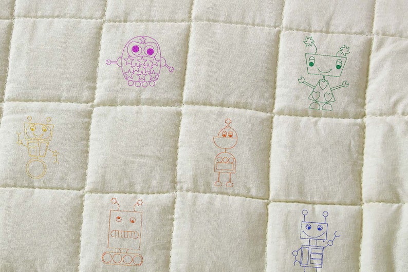 Cute Robots Line Art Embroidery Design, Machine Embroidery (digital ...