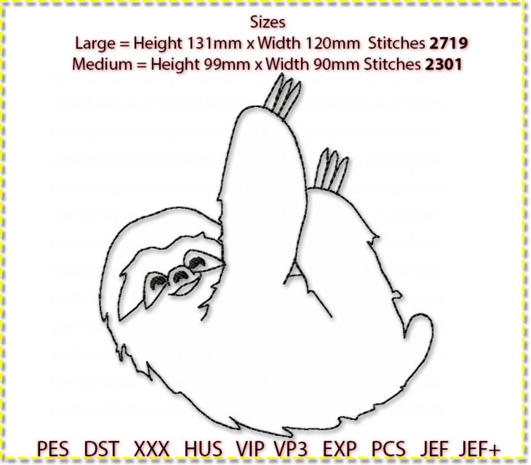 Sloth Embroidery Design, Machine Embroidery, 2 Sizes. Low Stitch Count ...
