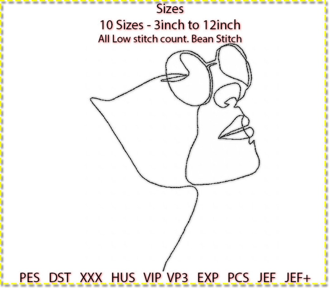 Face Line Art Machine Embroidery, Line Art. Low Stitch Count. 1 Colour ...